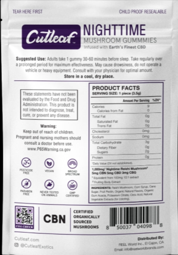 Cutleaf- Night Time - Mushroom Gummies - Zero THC – B.B. USA Online Store