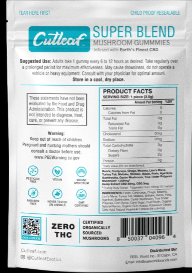 Cutleaf- Super Blend - Mushroom Gummies - Zero THC – B.B. USA Online Store